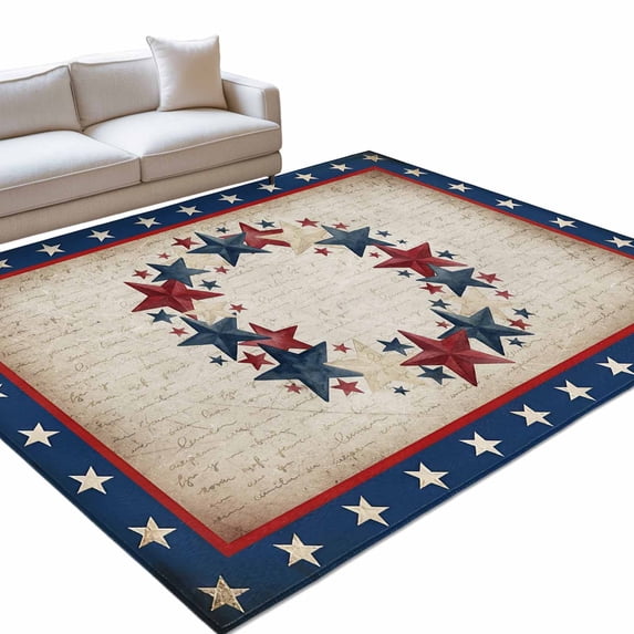 3x5 Washable Area Rugs,Independence Day Red Blue Stars Non-Slip Ultra ...