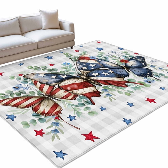 3x5 Washable Area Rugs,July 4th Butterfly on Grey Buffalo Non-Slip ...