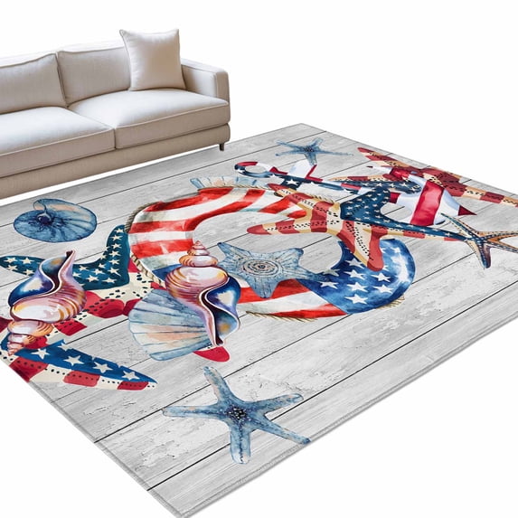 3x5 Washable Area Rugs,Ocean Life Anchor Starfish on Grey Wood Non-Slip ...
