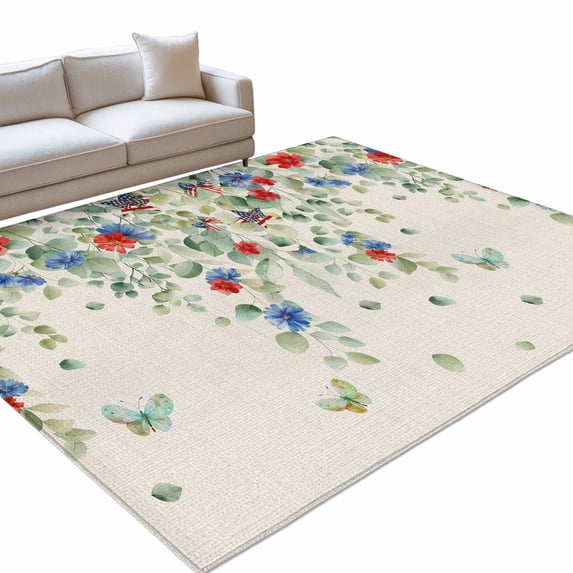 3x5 Washable Area Rugs,Rustic Flower Leaf Butterfly Non-Slip Ultra Soft ...