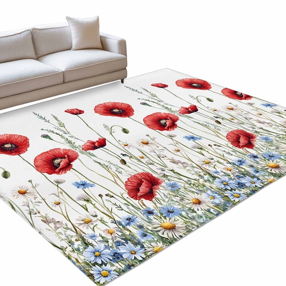 3x5 Washable Area Rugs,Spring Red Concubine on White Non-Slip Ultra ...