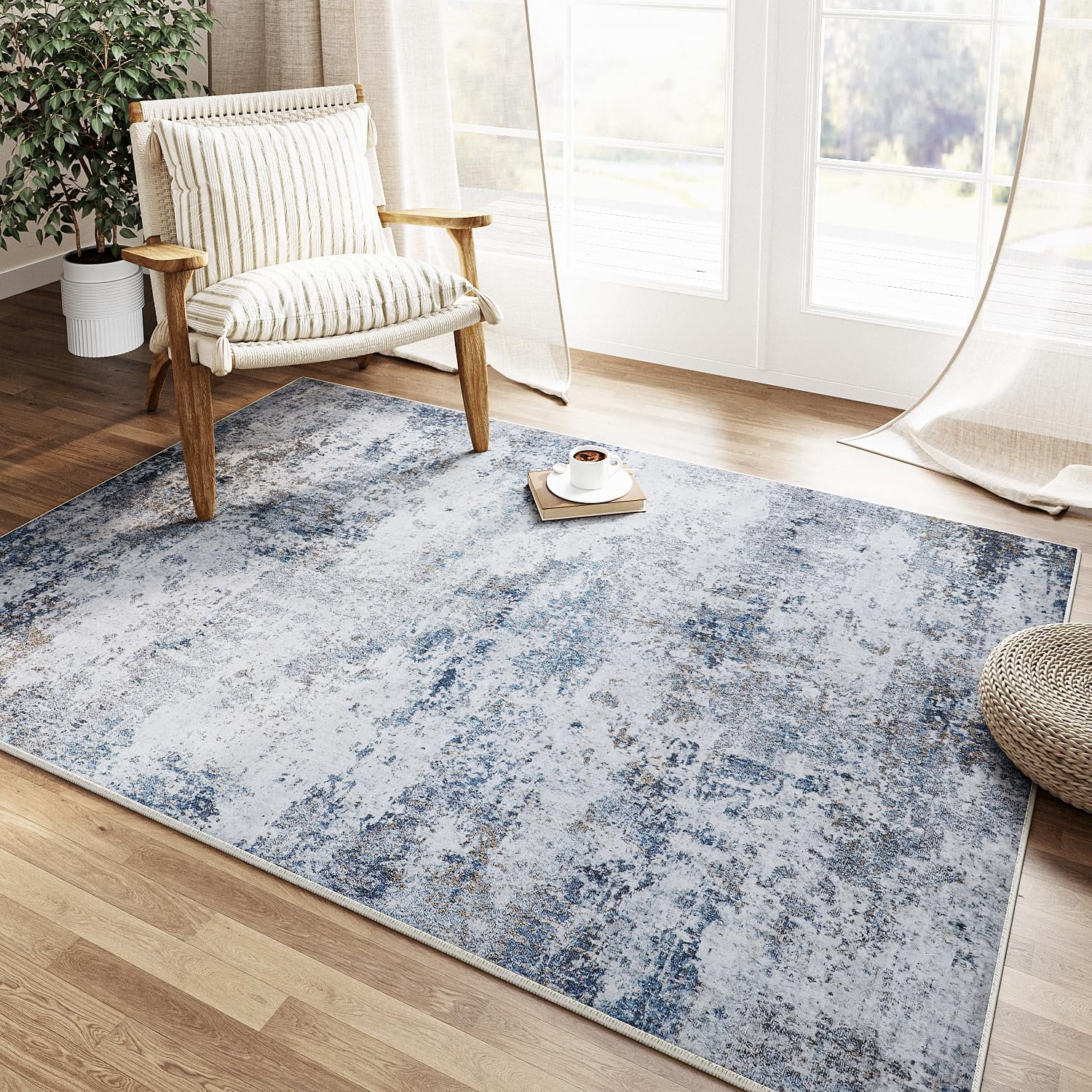 3x5 Washable Rug Grey Blue Entryway Rugs Hallway Area Rug Indoor Accent ...