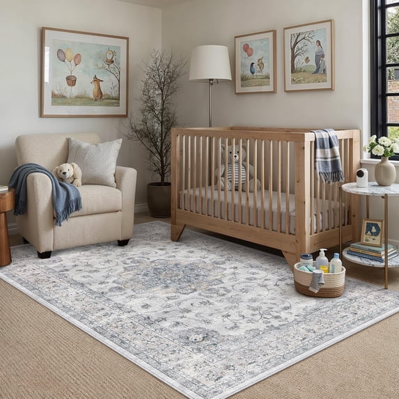 3x5 Washable Rugs For Living Room Vintage Blue Bedroom Rug Soft Area ...