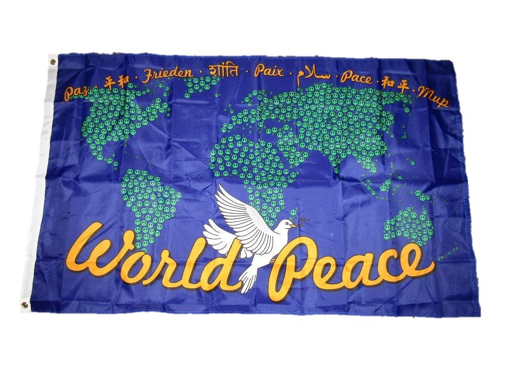 3x5 World Peace Map Dove All Races All Religions 100D Flag 3'x5' Brass ...