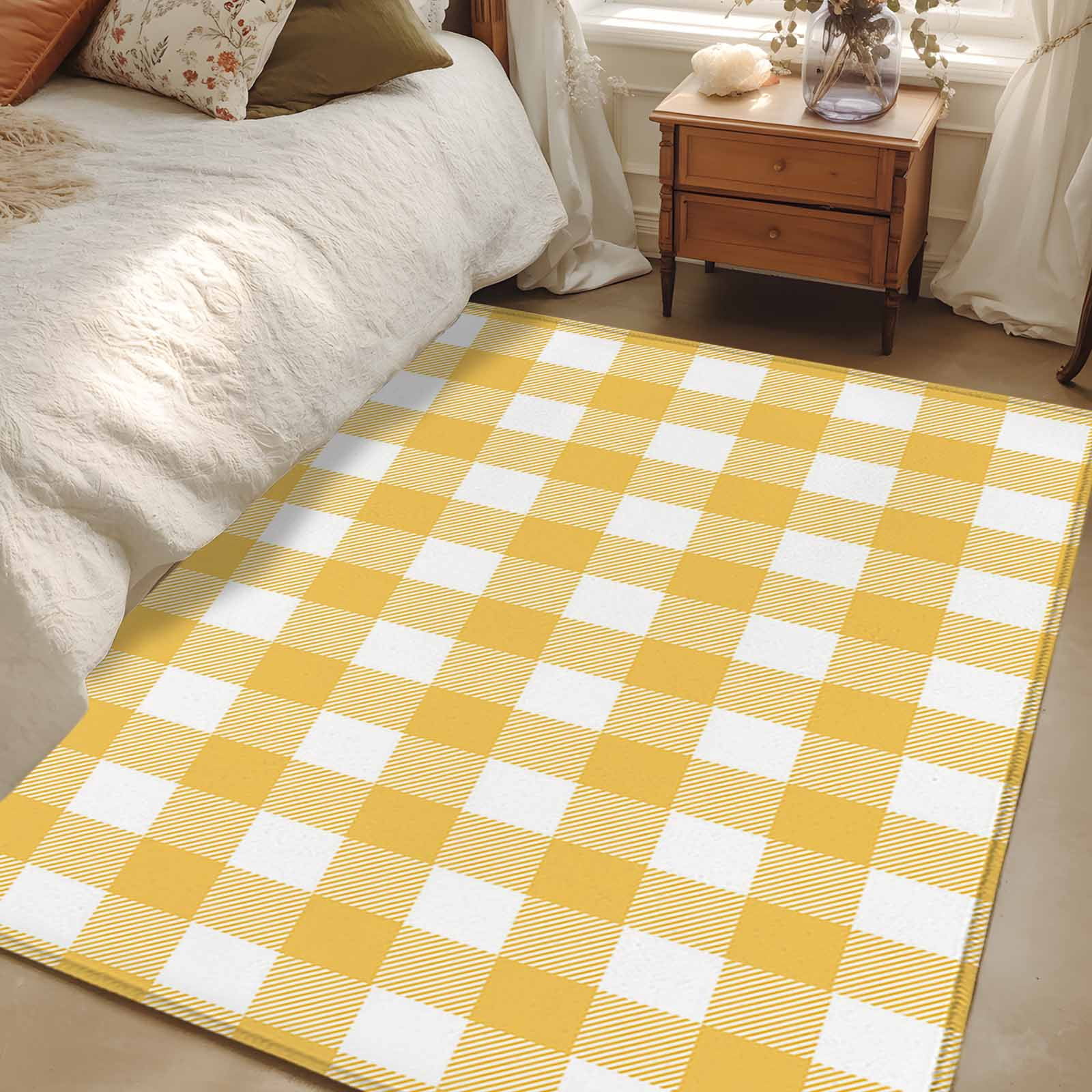 3x5 Yellow Buffalo Check Plaid Area Rug for Bedroom, Washable Non Slip ...