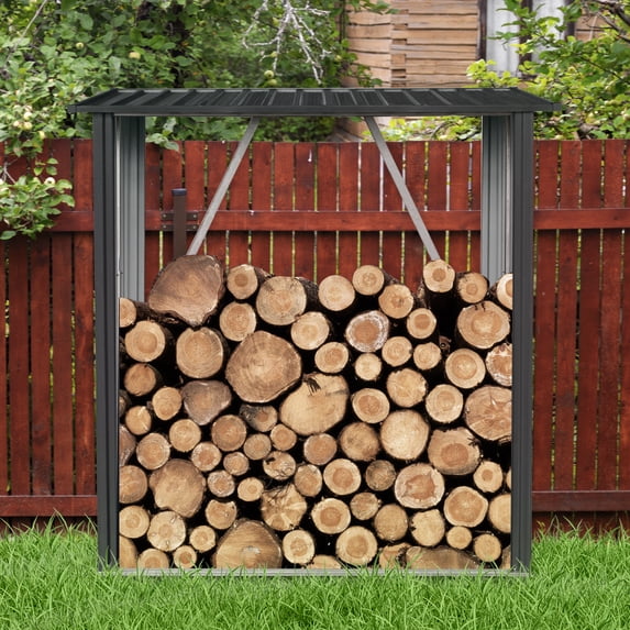 3x5 ft Outdoor Metal Firewood Rack Black Galvanized Steel Open Wood ...