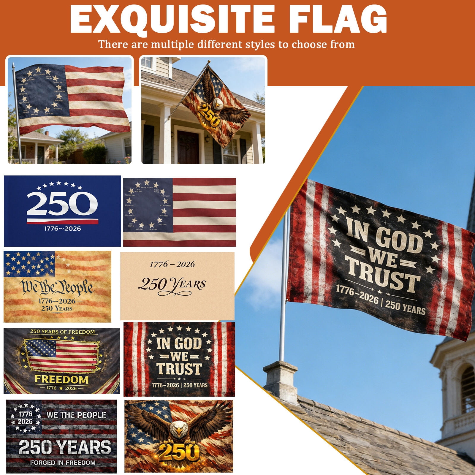 3x5 ft USA 250th Anniversary Freedom Flag Banner for Outdoor Patriotic ...
