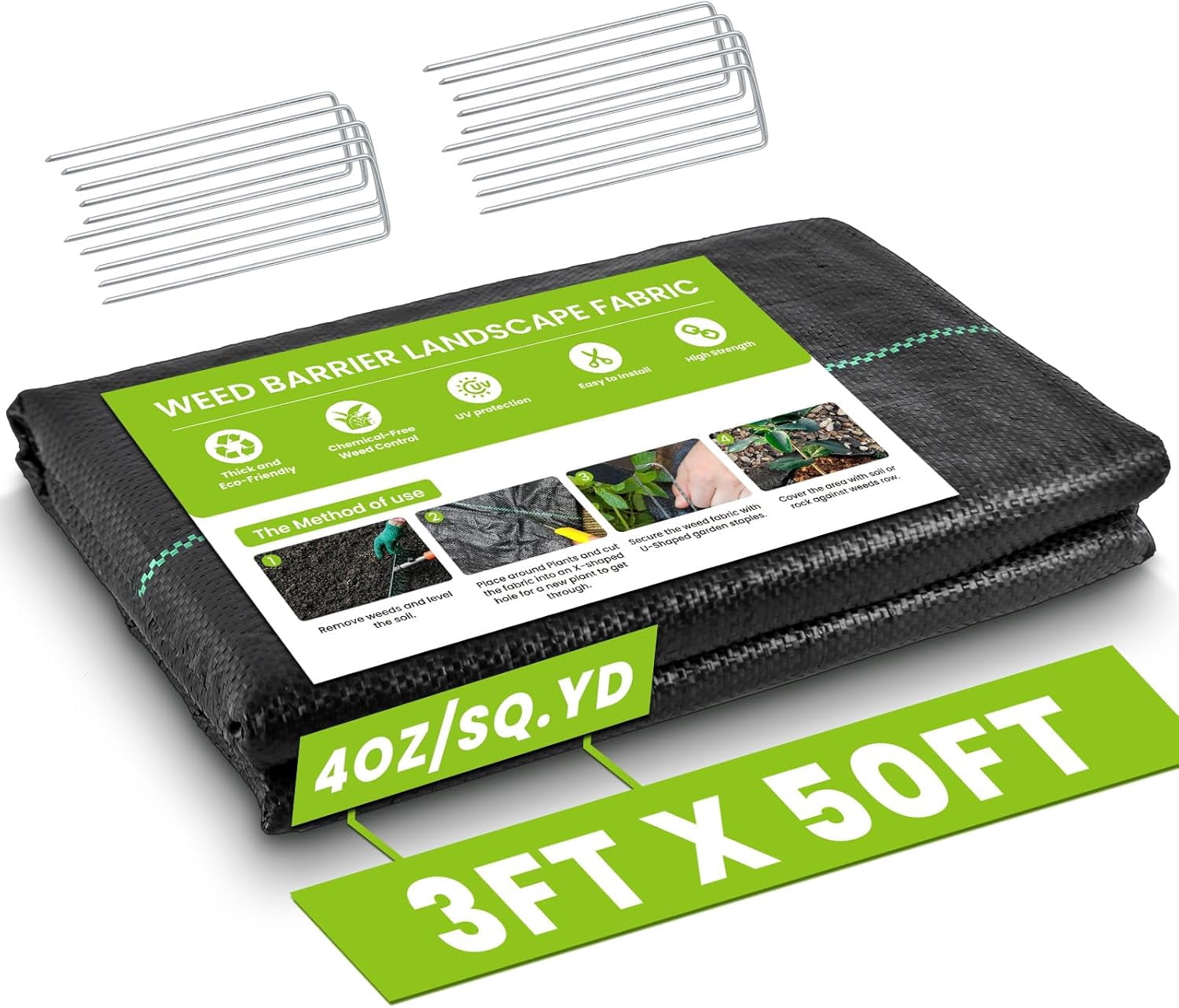 3x50FT Weed Barrier Landscape Fabric Heavy Duty, 4oz Durable Blocker ...