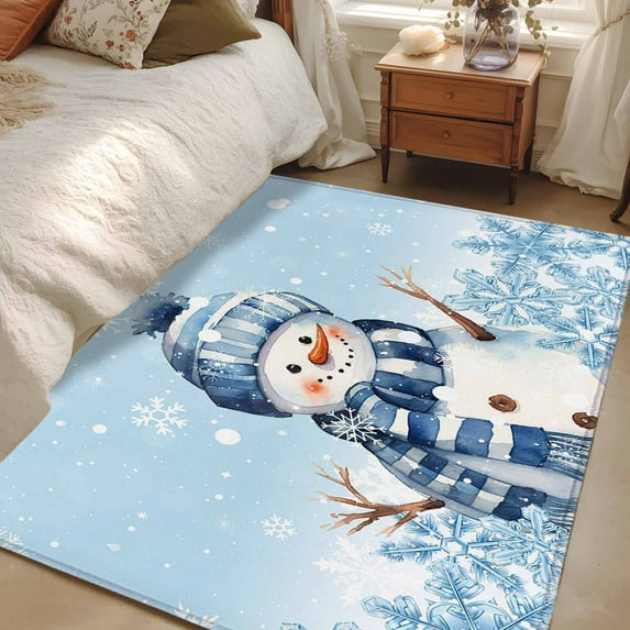 3x5Ft Area Rugs, Blue Christmas Snowman Non-Skid Rubber Backing Large ...