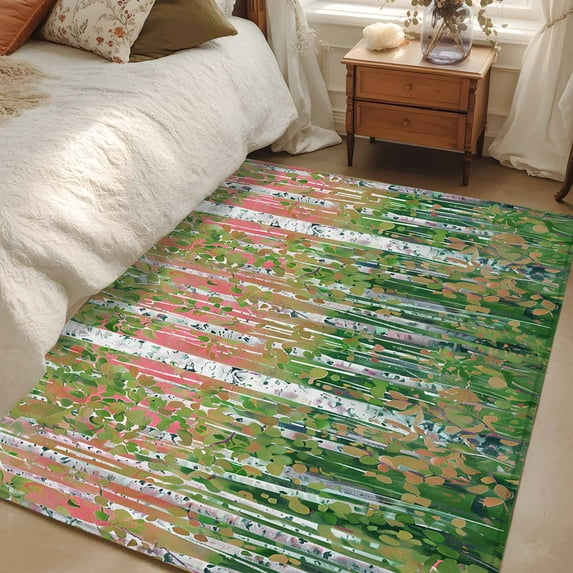 3x5Ft Area Rugs Green Pink Botanical Non-Skid Rubber Backing Large ...