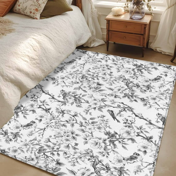 3x5Ft Area Rugs Grey Botanical Non-Skid Rubber Backing Large Rectangle ...
