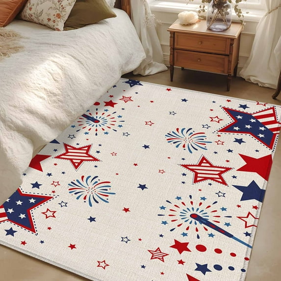 3x5Ft Area Rugs, Red Blue Star 4th of July Non-Skid Rubber Backing ...