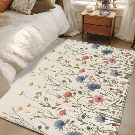3x5Ft Area Rugs Spring Floral Non-Skid Rubber Backing Large Rectangle ...