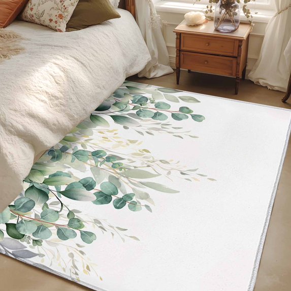 3x5Ft Area Rugs, Teal Botanical Non-Skid Rubber Backing Large Rectangle ...