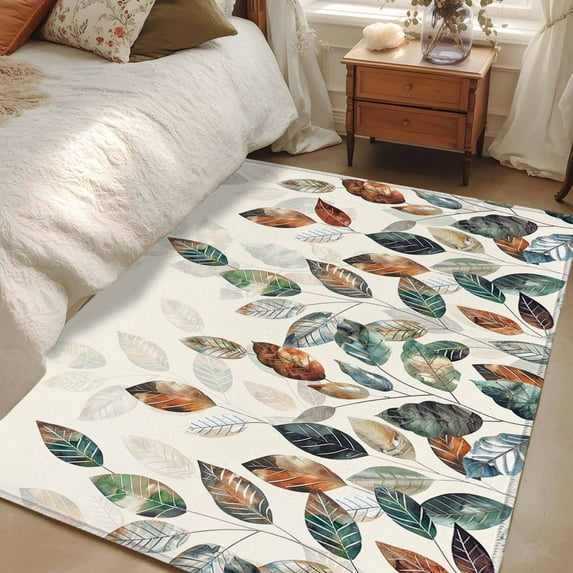 3x5Ft Area Rugs Teal Brown Botanical Non-Skid Rubber Backing Large ...