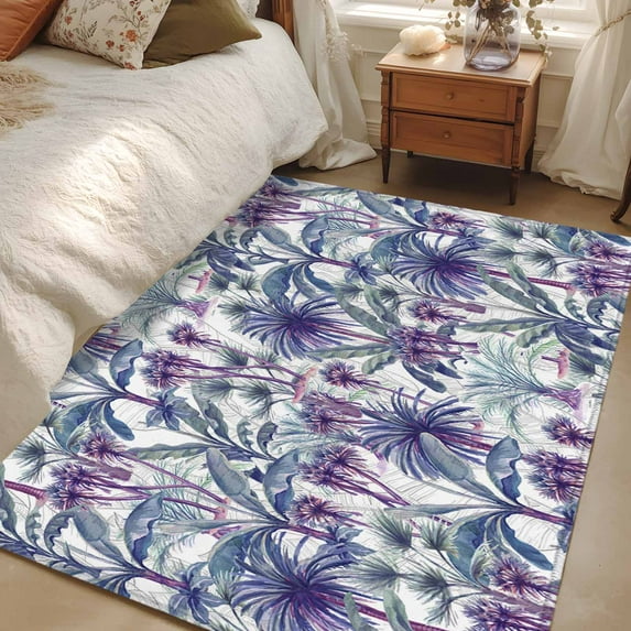 3x5Ft Area Rugs, Teal Purple Palm Trees Non-Skid Rubber Backing Large ...