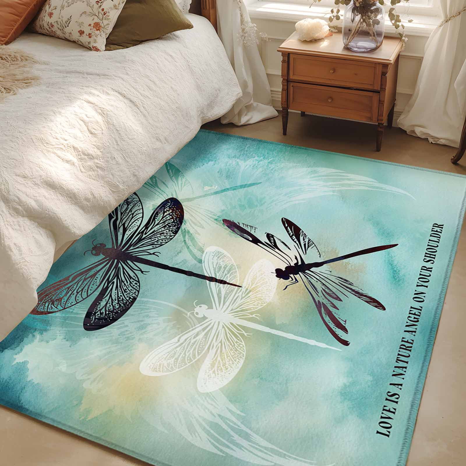 3x5Ft Area Rugs Turquoise Dragonfly Non-Skid Rubber Backing Large ...