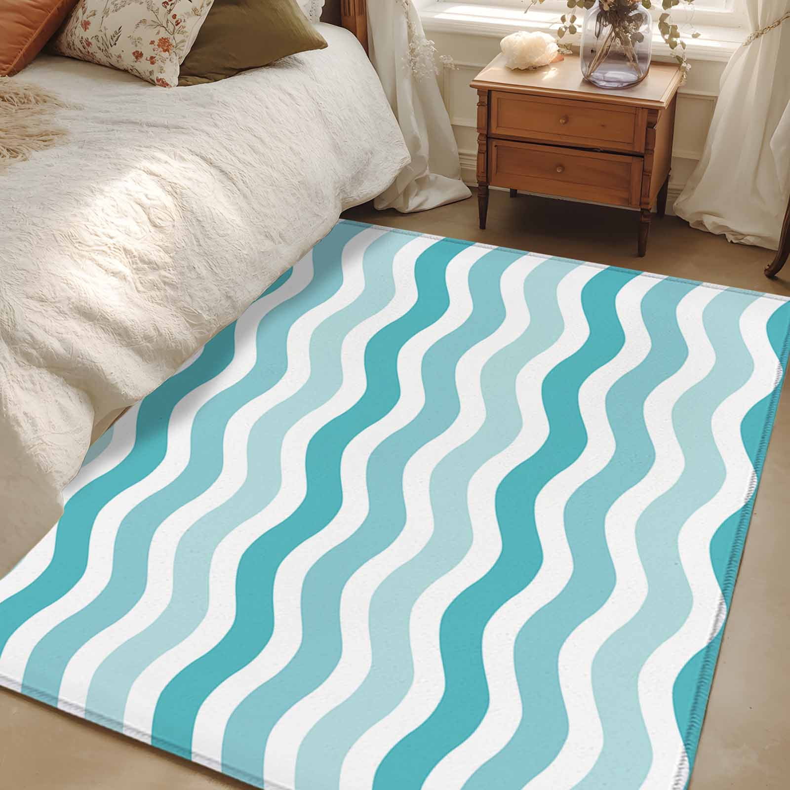 3x5Ft Area Rugs Turquoise White Ombre Non-Skid Rubber Backing Large ...