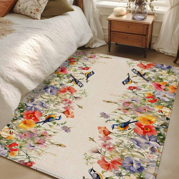 3x5Ft Area Rugs, Vintage Flowers Non-Skid Rubber Backing Large ...