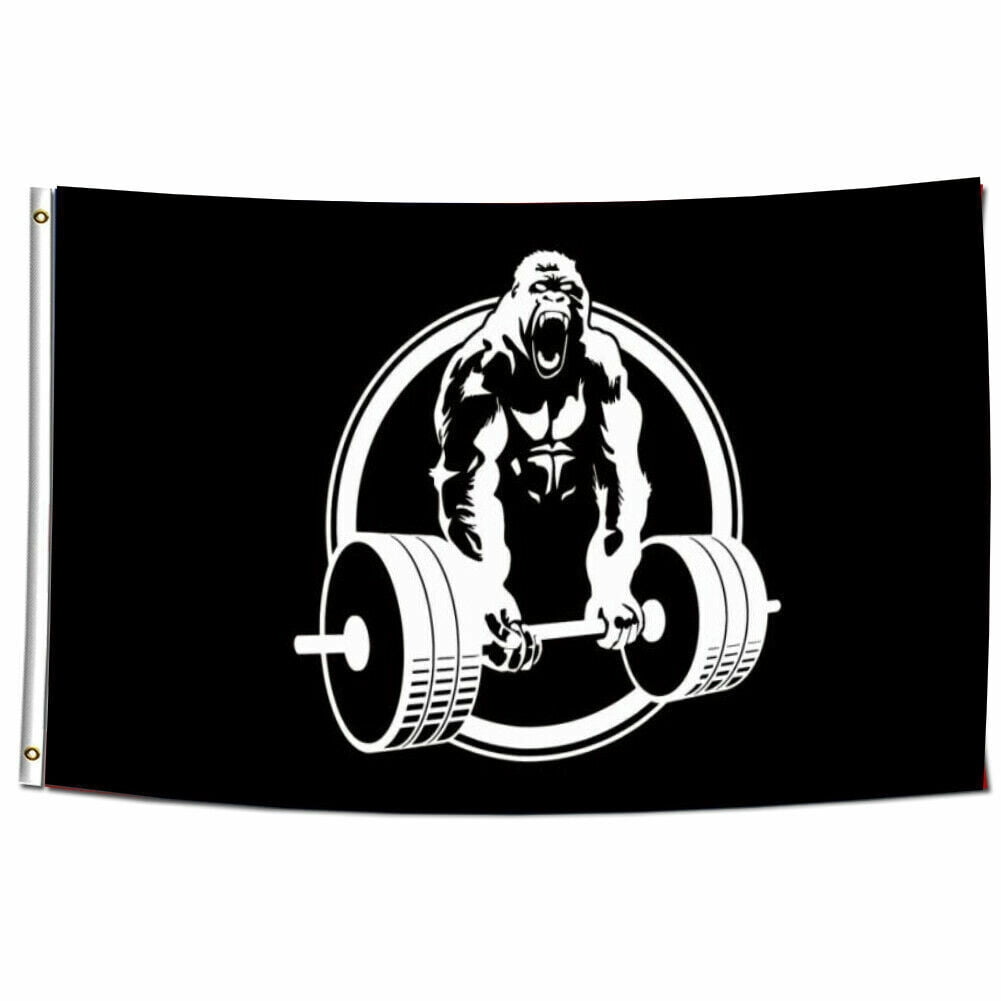 3x5Ft GYM Black Banner Gorilla Weight Lifting Flag College Room Garage ...