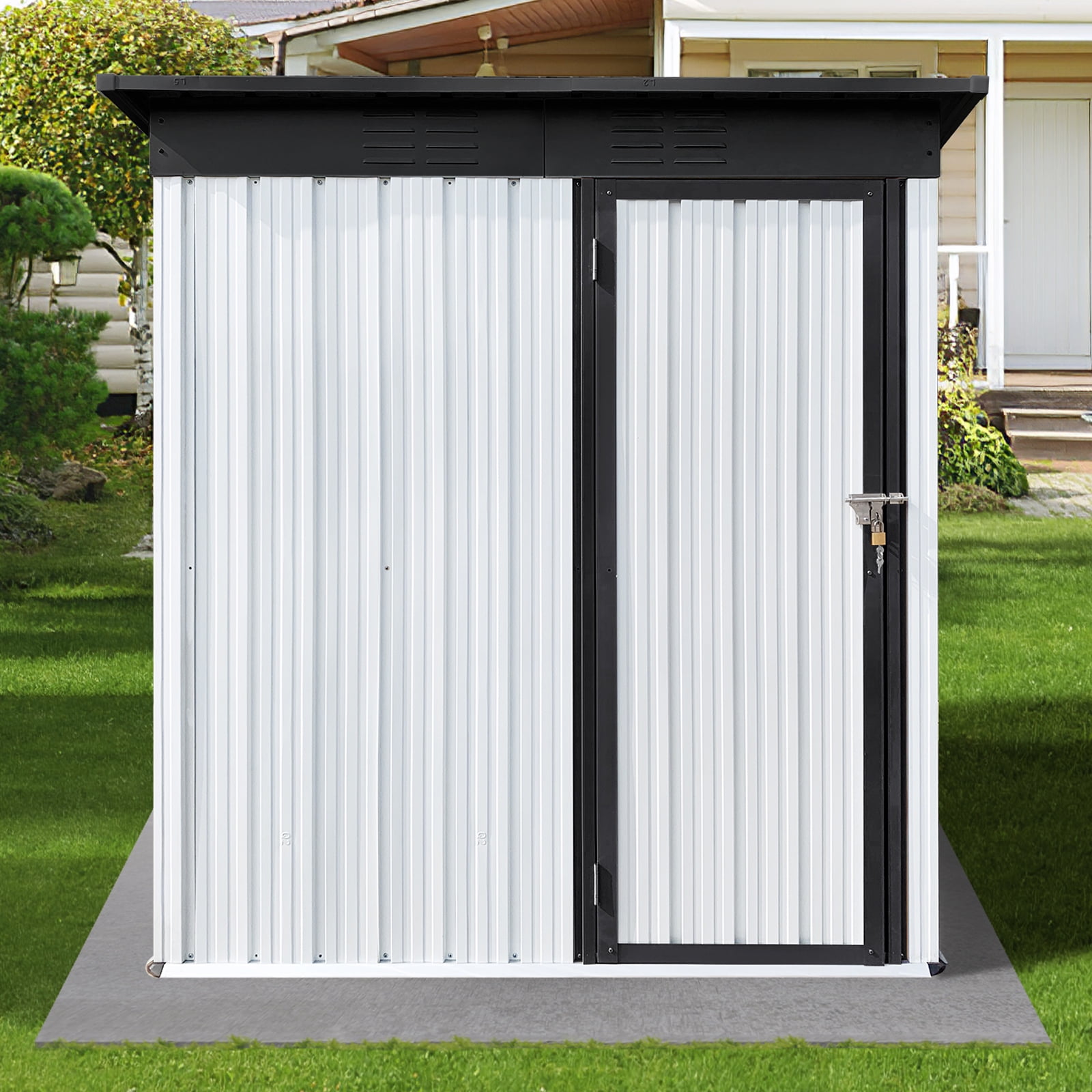 Sesslife Galvanized Steel Outdoor Storage Shed with 2 Pairs of Gloves ...