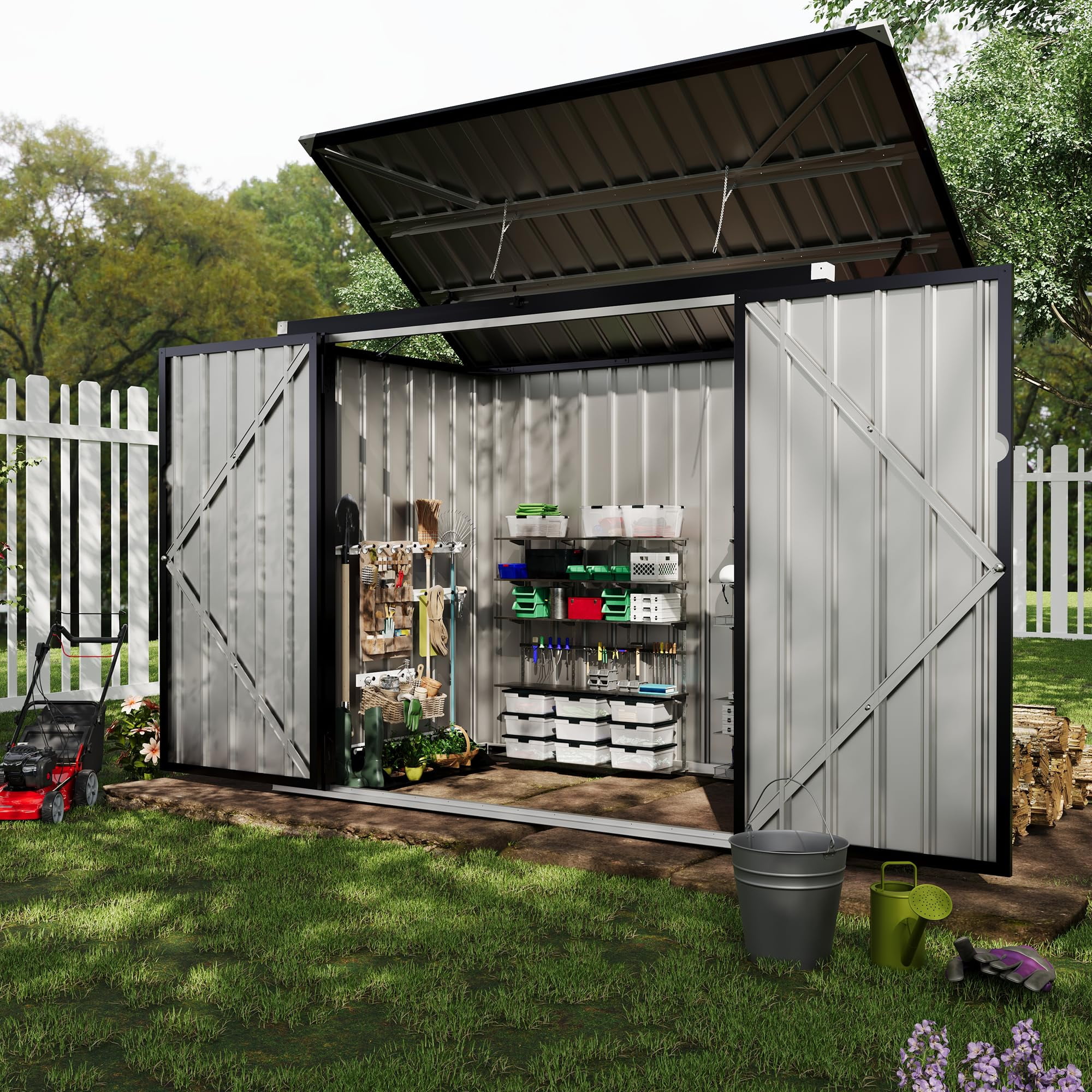 3x6 FT Garbage Bin Shed Stores, Outdoor Trash Can Storage 2 Binsgarbage ...