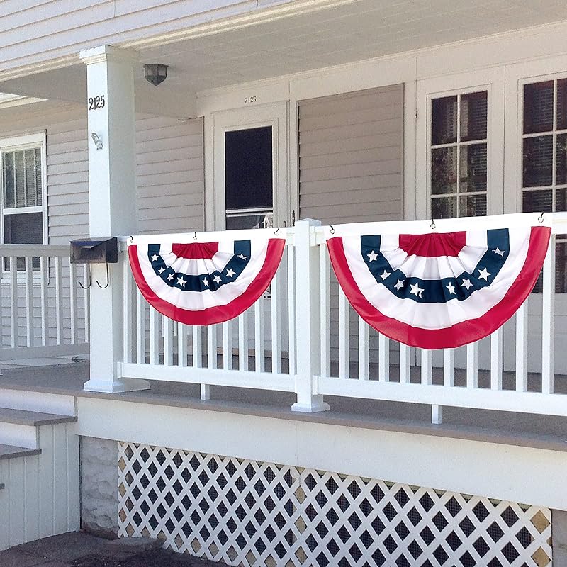 3x6 Ft American Flag Bunting USA Patriotic Half pleated fan flag Porch ...