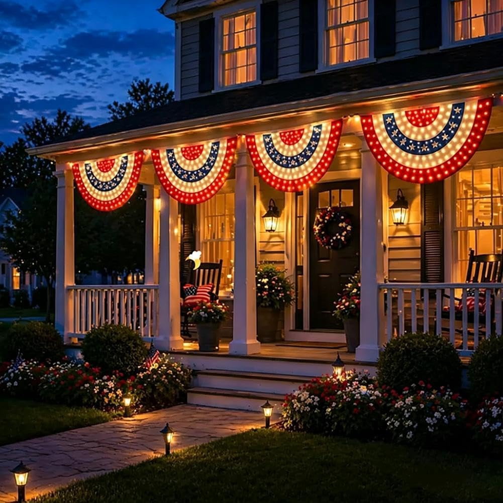 3x6 Ft LED Patriotic Bunting Banner Half Fan American Flag with Zip ...