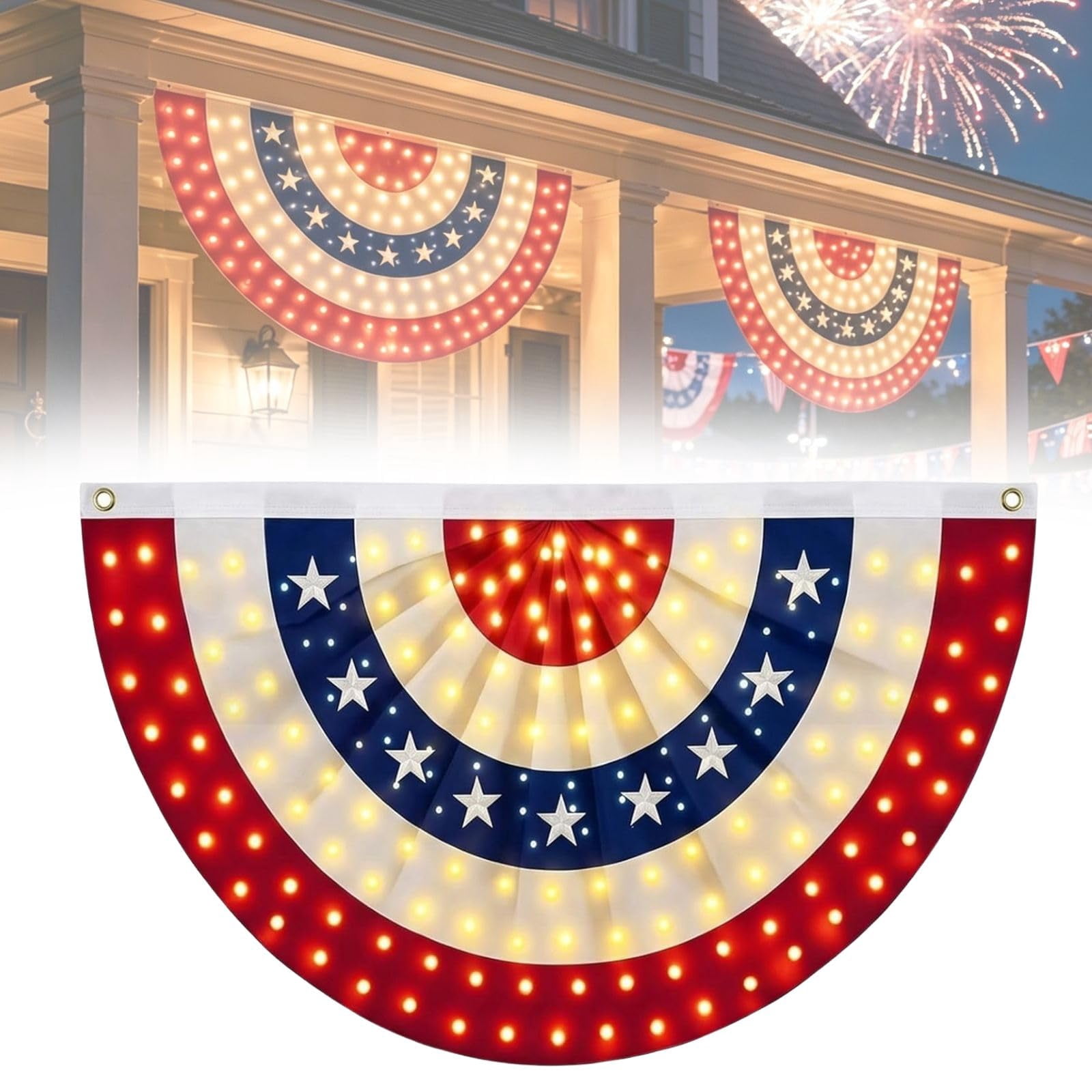 3x6 Ft LED Patriotic Bunting Banner, Lighted Half Fan American Flag for ...