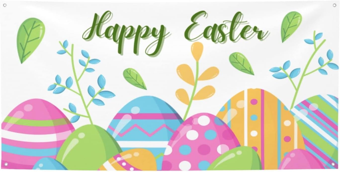 3x6 Ft Spring Easter Banner Flag Happy Easter Day Bunny Flag Sign ...