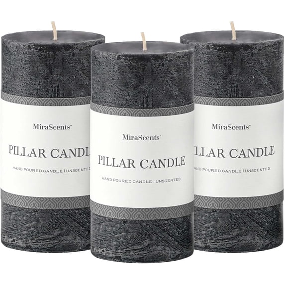 3x6 Inch Black Pillar Candles Set of 3 - Hand-Poured Unscented Candles ...