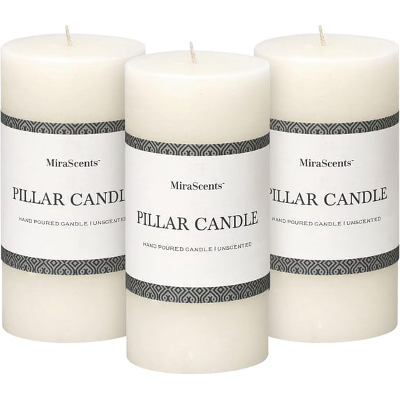 3x6 Inch White Pillar Candles - Set of 3, Hand-Poured Unscented, Long ...