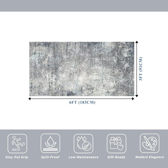 3x6 Washable Kitchen Runner Rug - Non Slip Stain Resistant Low-Pile ...