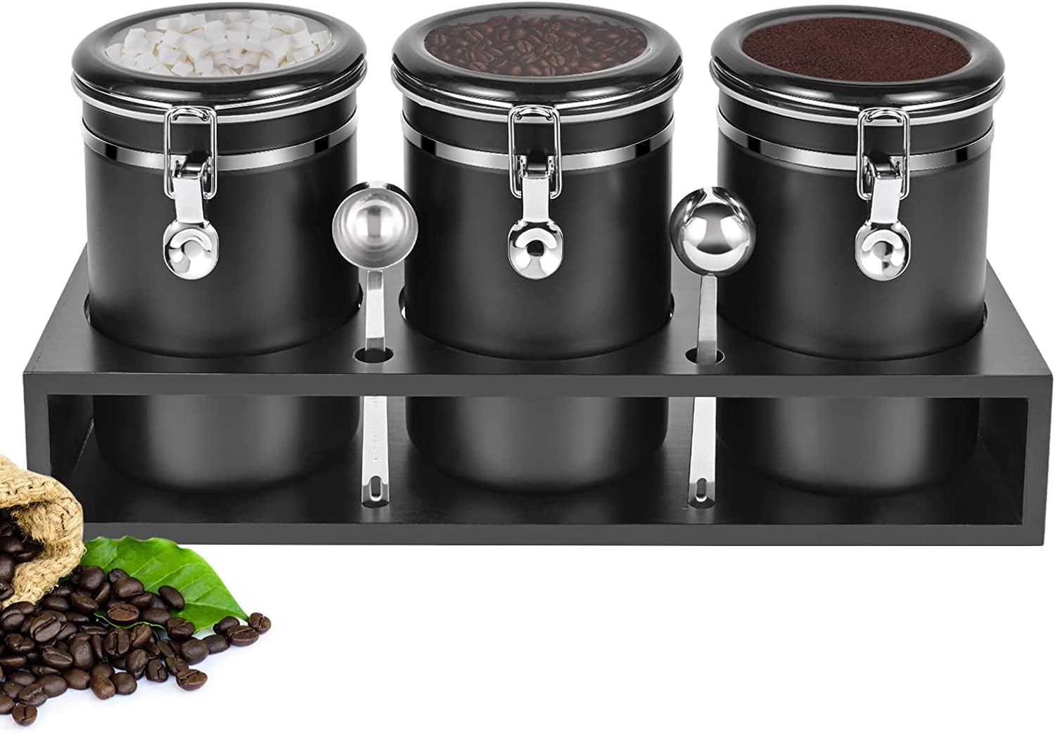 3x63OZ Sugar Coffee Canisters with Shelf, 304 Stainless Steel Coffee ...