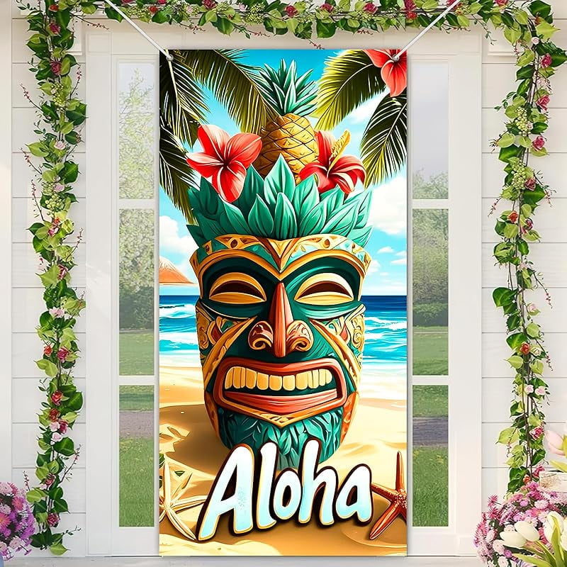 3x6FT Aloha Door Cover Tiki Wall Hanging Door Banner for Summer Aloha ...