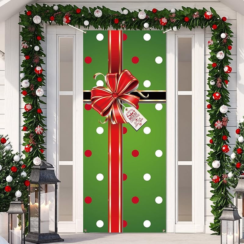 3x6FT Christmas Door Cover Decoration Merry Box Bowknot Photography ...