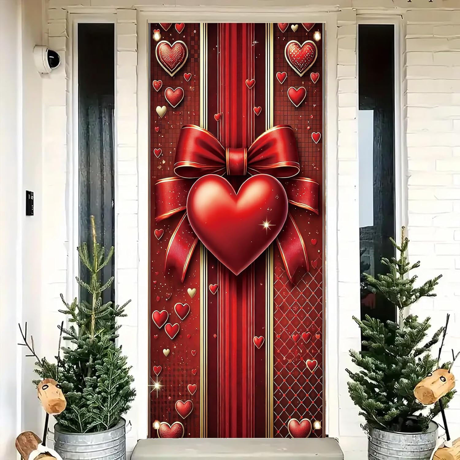 3x6FT Valentine Door Cover Red Heart Banner Romantic Ribbon Bow ...