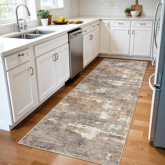 3x7 Washable Kitchen Runner Rug - Modern Abstract Non Slip Low Pile ...
