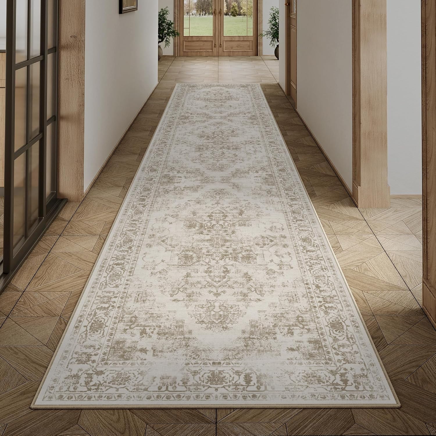 3x8 Runner Rugs Washable Taupe Hallway Vintage Area Rug Boho Floral ...
