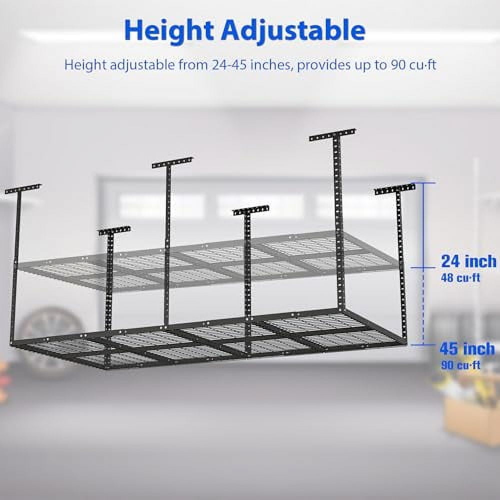 3x8FT Overhead Garage Storage Rack, Adjustable Ceiling Storage Rack Set ...