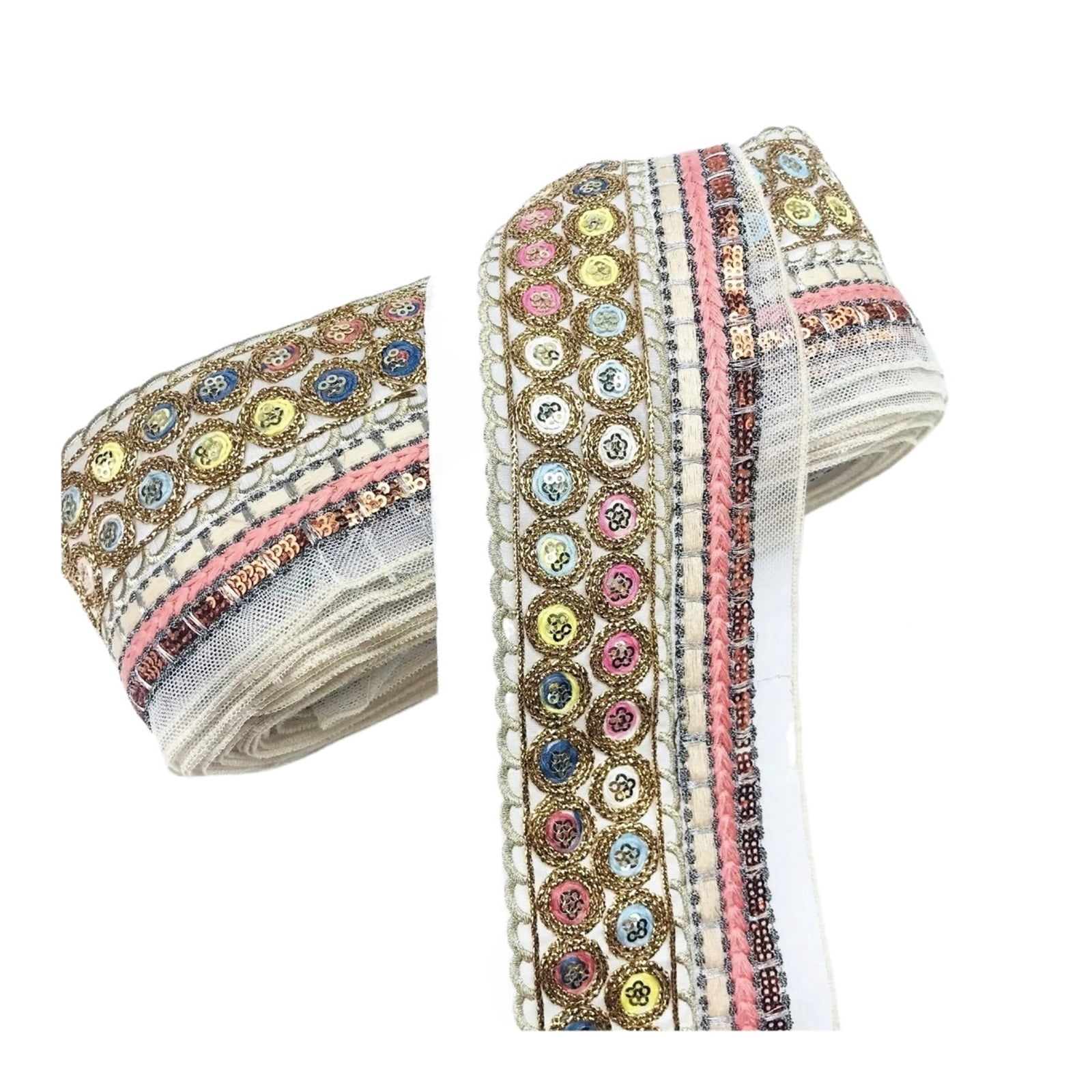 3yards Retro Gold Sequins Lace Trims Webbing Embroideried Lace Ribbons ...