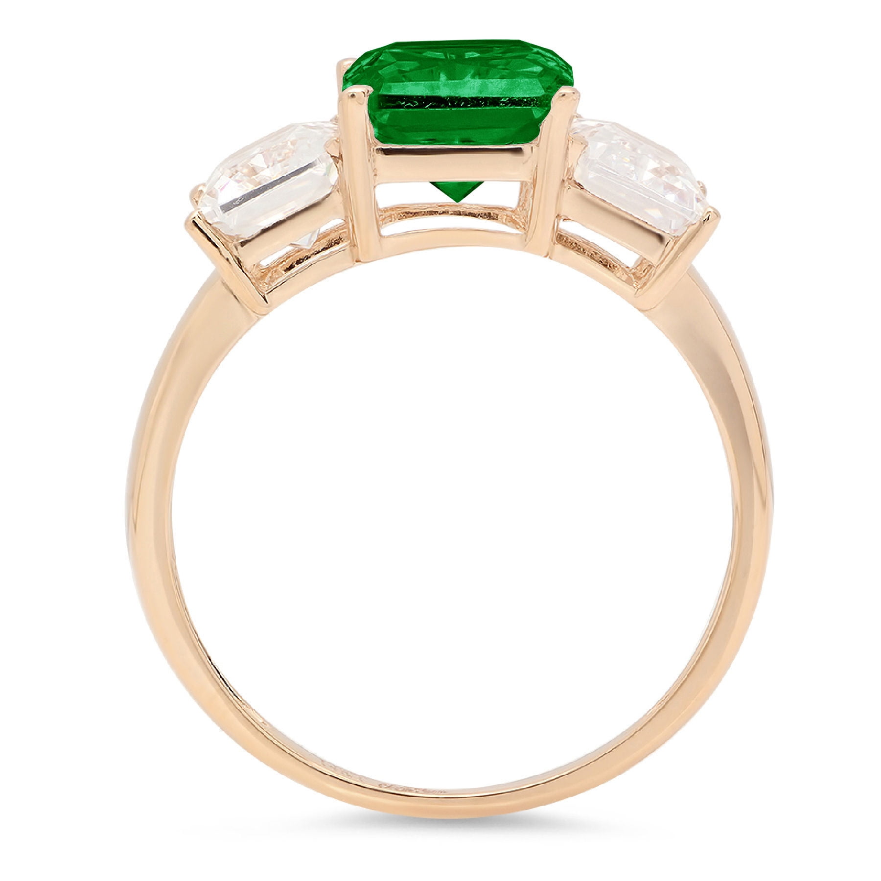 4 Ct Emerald Cut Emerald Three-Stone Ring in Solid 14K Yellow Gold Size ...