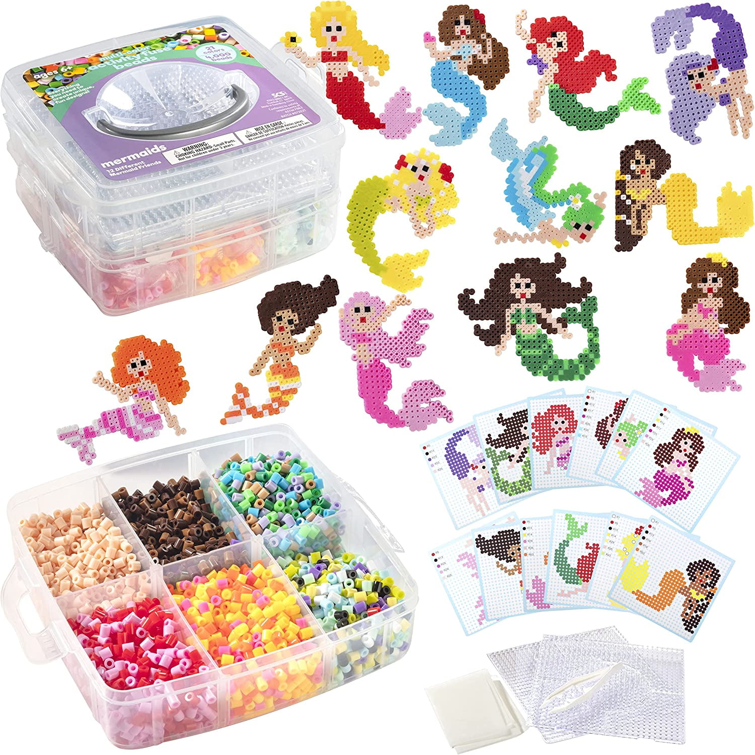 4,000pc Fuse Beads Mermaid w Carrier CASE - 21 Colors, 12 Unique ...