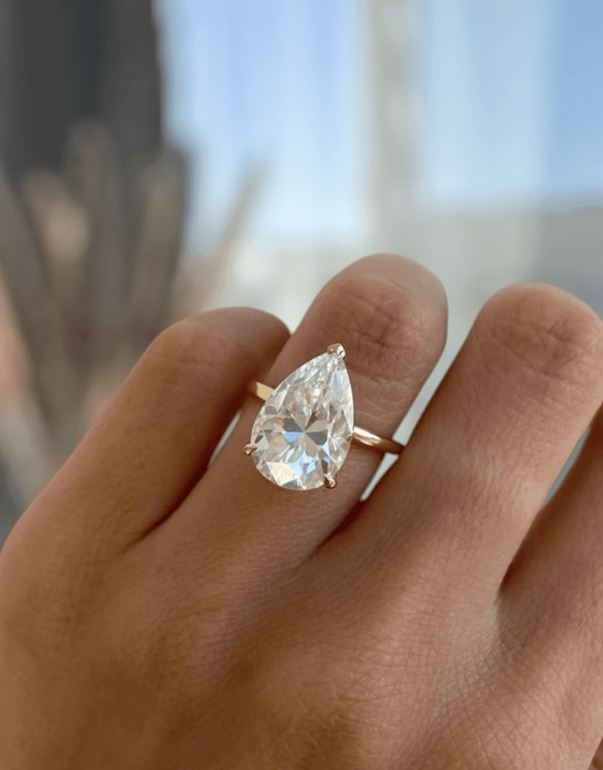 4.00Ct Pear Cut Moissanite Solitaire Engagement Ring, 10K Yellow Gold ...