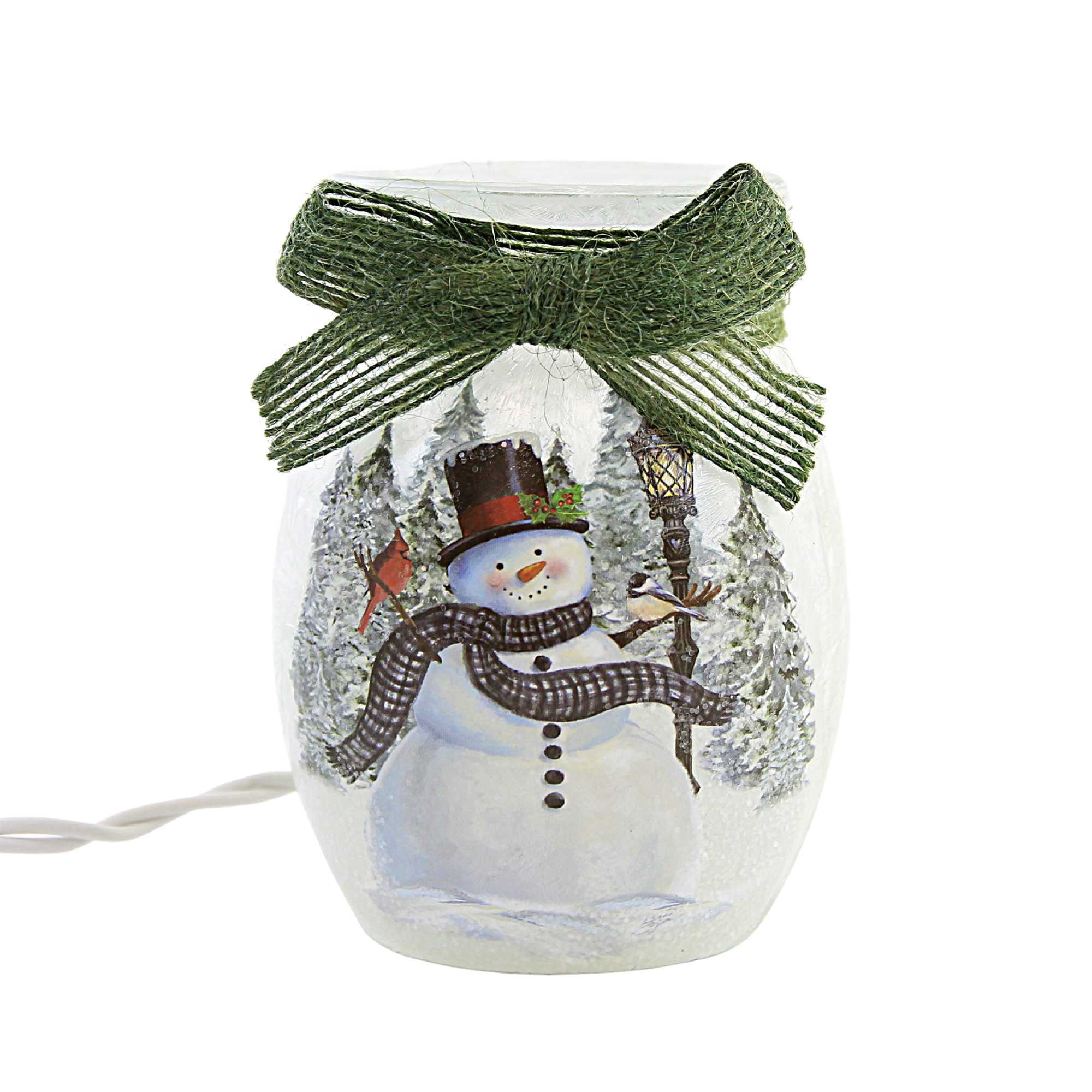 4.00In Snowman W/Lanp Post Sm Vase, Glass, Christmas Electric Pre-Lit ...