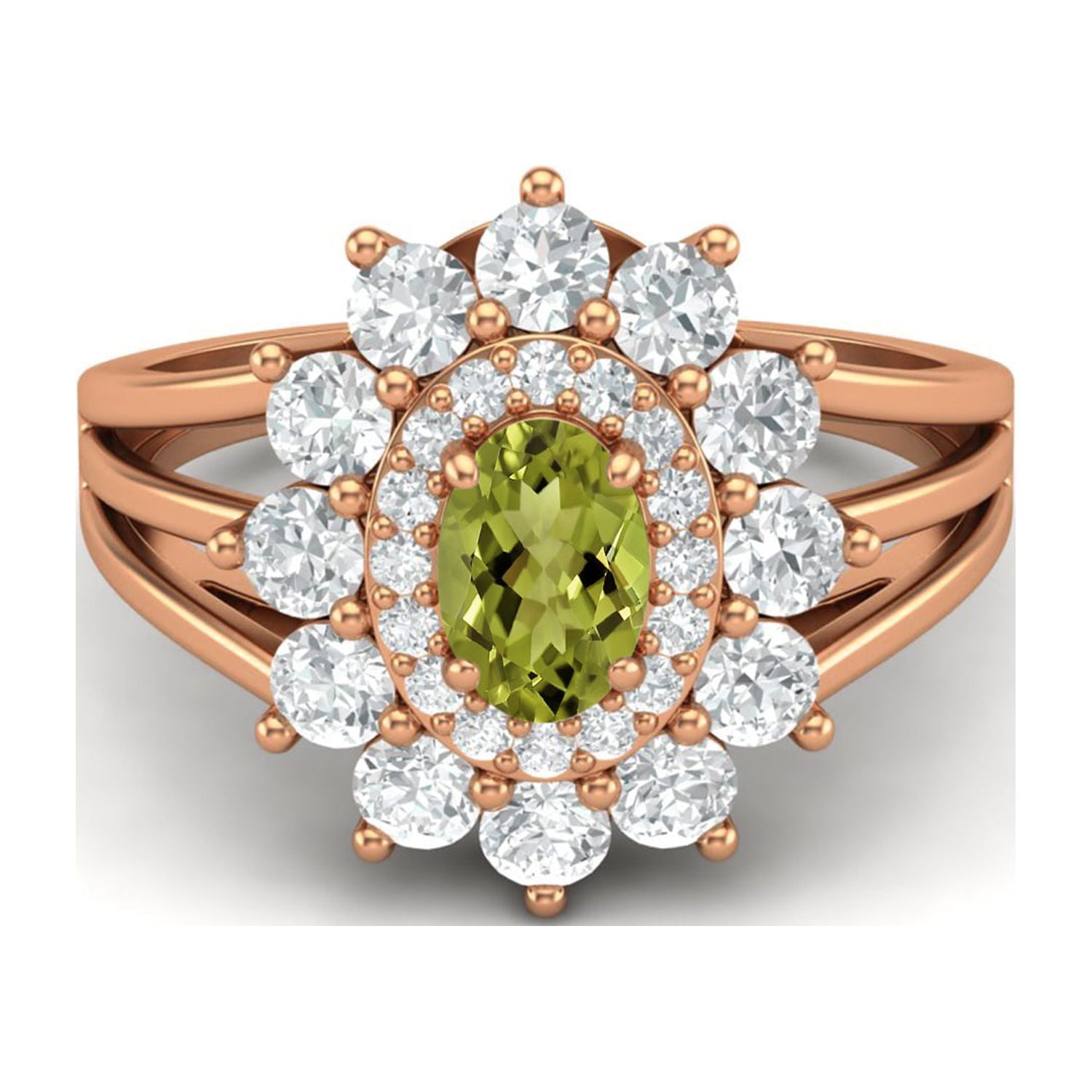 4.03 Ctw Oval Natural Peridot 925 Silver Rose Plated Solitaire Women ...