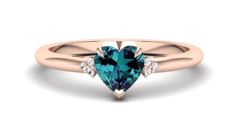 4.06ct AAA Lab Created Alexandrite & Moissanite in 14K Rose Gold Plated Heart Ring Vintage ...