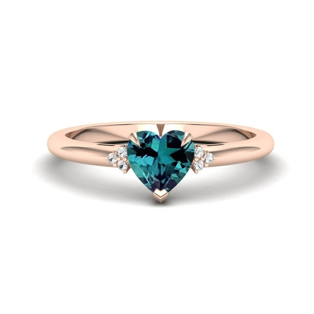 4.06ct AAA Lab Created Alexandrite & Moissanite in 14K Rose Gold Plated Heart Ring Vintage ...