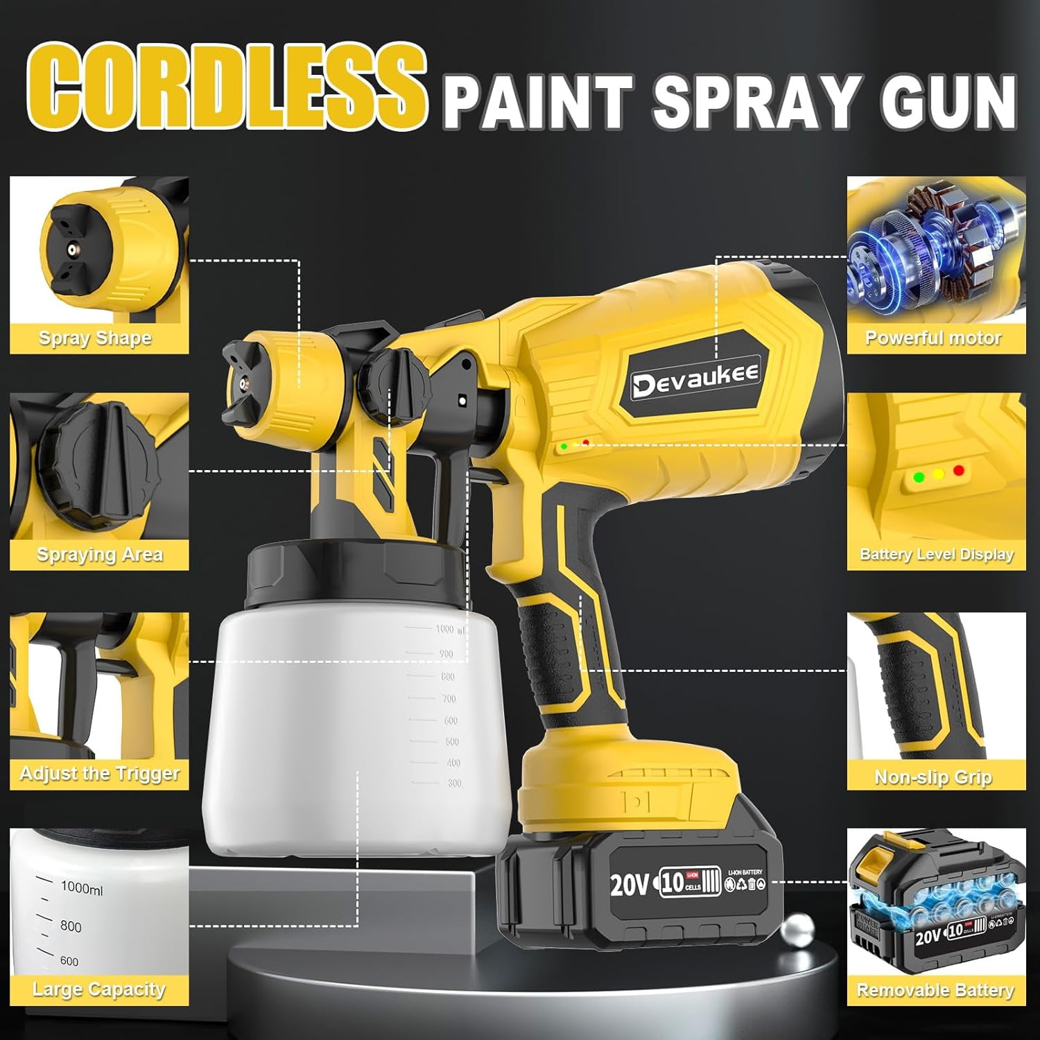 4.0Ah Cordless Paint Sprayer with Battery and Charger, 800W Electric ...