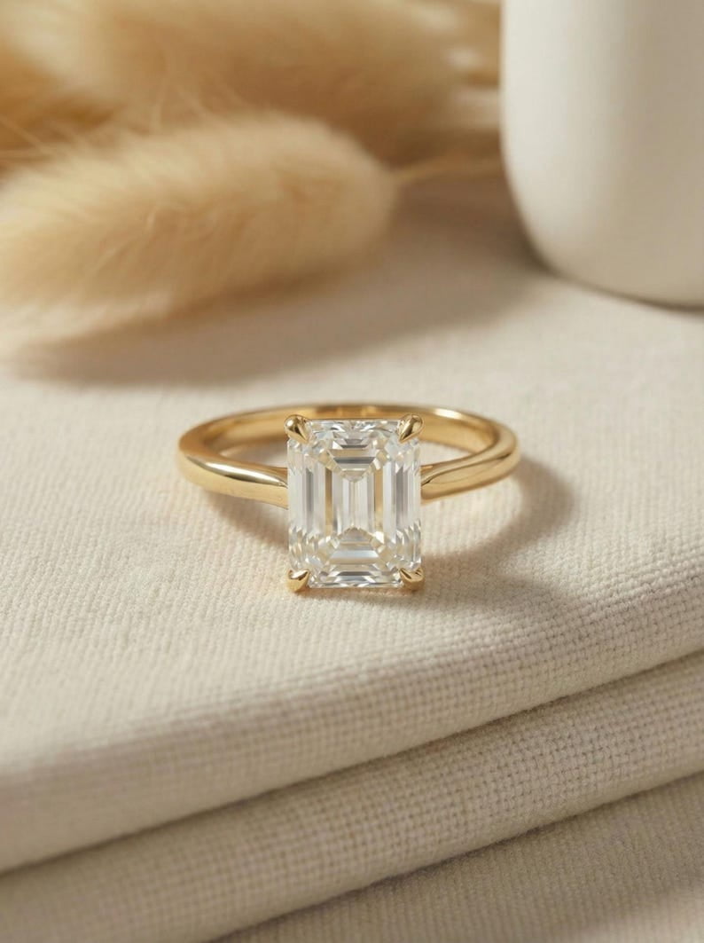 4.0CT Emerald Cut Solitaire Engagement Ring Bridal Promise Ring Gift ...